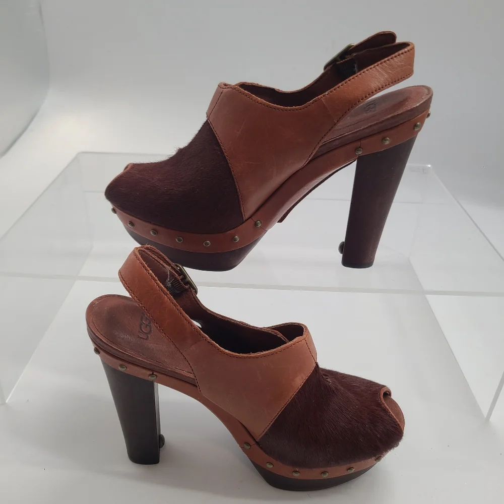 UGG | Shoes | Ugg Nicco Brown Clog Calf Hair Platform Sandal Us Size 7 ...
